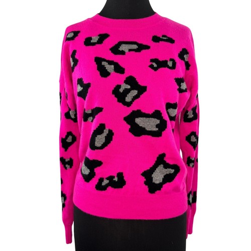 Autumn Cashmere Pink Sweater Leopard Crew Neck Drop Shoulder Pullover S ...