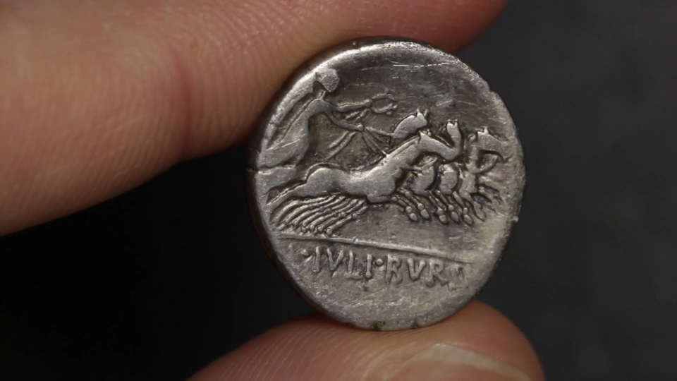 Chariot Denarius 85BC Ancient Roman Republic Silver Coin Bursio Mercury ...