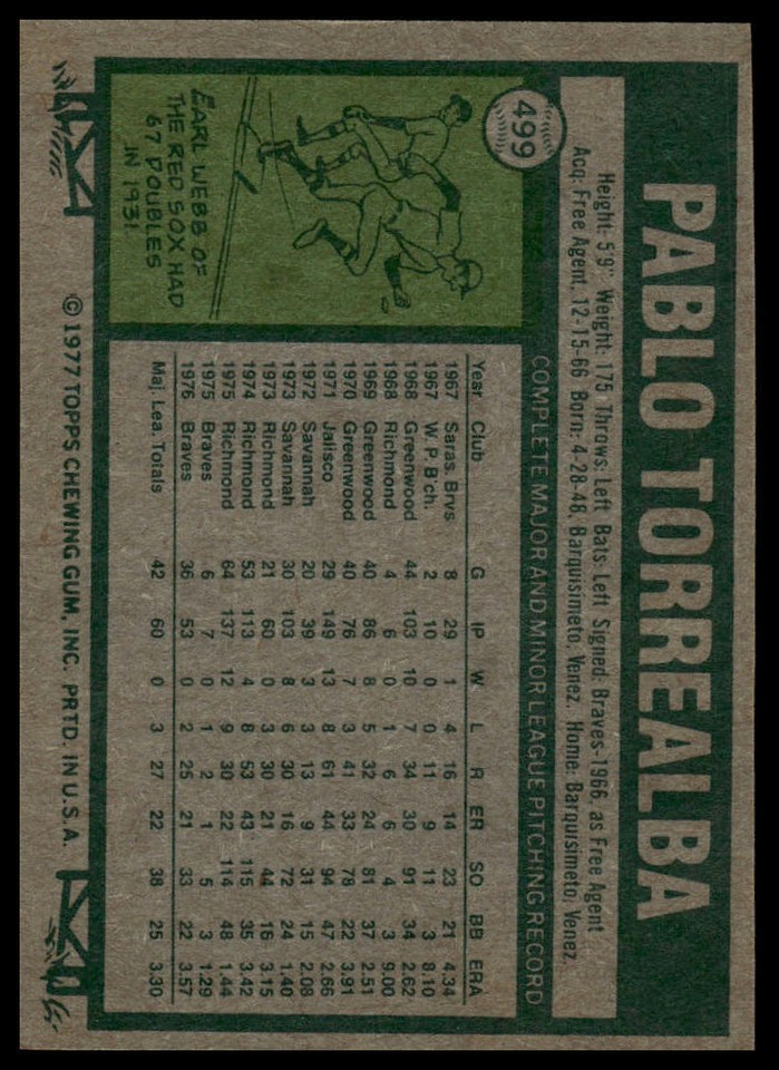 1977 Topps #499 Pablo Torrealba | eBay