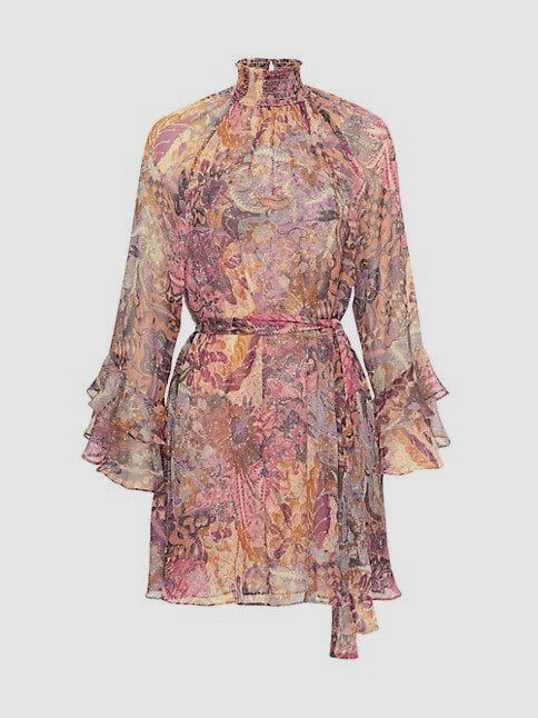 $377 MISA Los Angeles Women's Pink Bell-Sleeve Printed Chiffon Mini ...