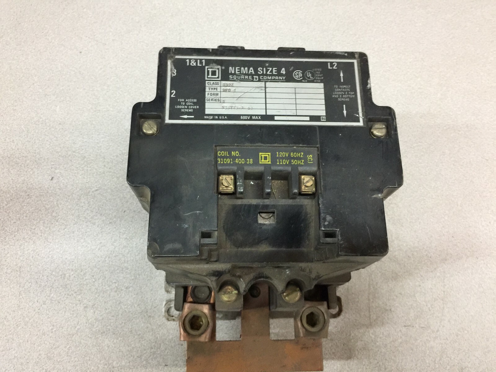 USED SQUARE D SIZE 4 2POLE 120VAC COIL 600VAC CONTACTOR 8502-SF01 | eBay