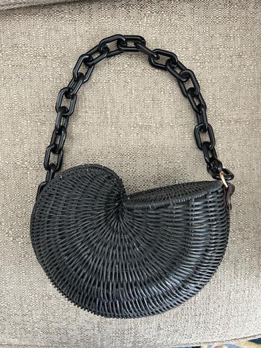 Conch Shell Straw Rattan Black Gold Purse Chain Link Shoulder Bag | eBay