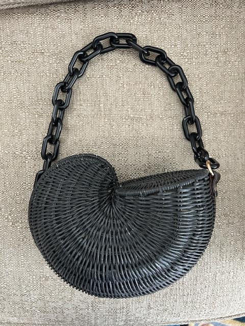 Conch Shell Straw Rattan Black Gold Purse Chain Link Shoulder Bag | eBay