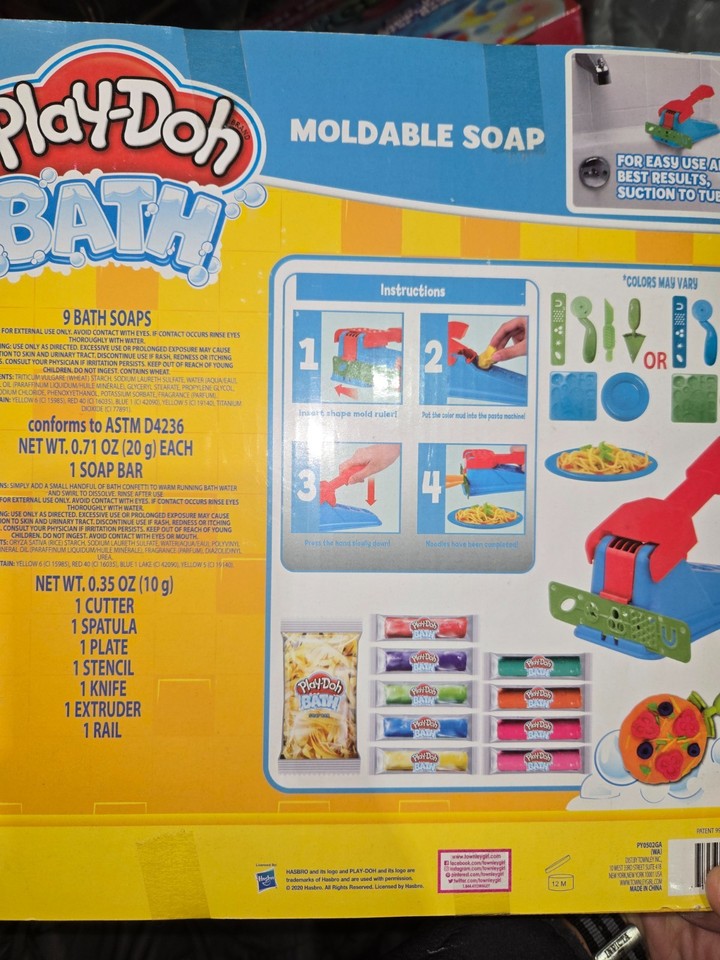 New 17 Piece Play-doh Bath Tub Moldable Soap Pizza & Pasta Factory 9 ...