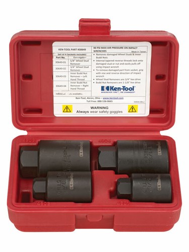 KEN TOOL 30649 4 PIECE HEAVY DUTY WHEEL STUD AND INNER BUDD NUT REMOVER ...