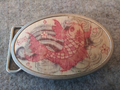 Koi Fish Belt Buckle - Silver Tone Buckle with Wood Inlaid Design ...