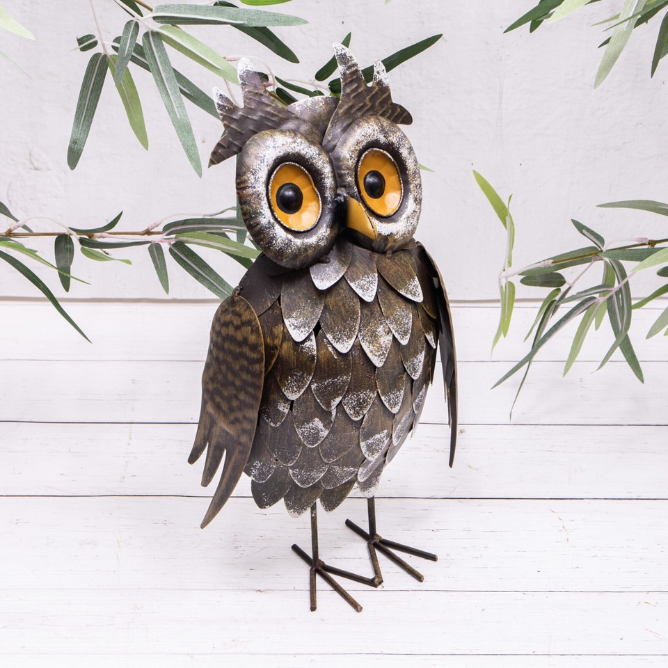 Large Metal Owl Garden Sculpture Novelty Decorative Outdoor Ornament ...