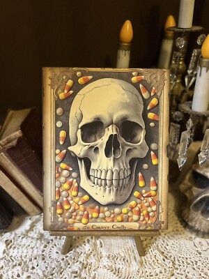 Candy Corn Skull, Spooky Halloween, Handcrafted Plaque / Sign | eBay