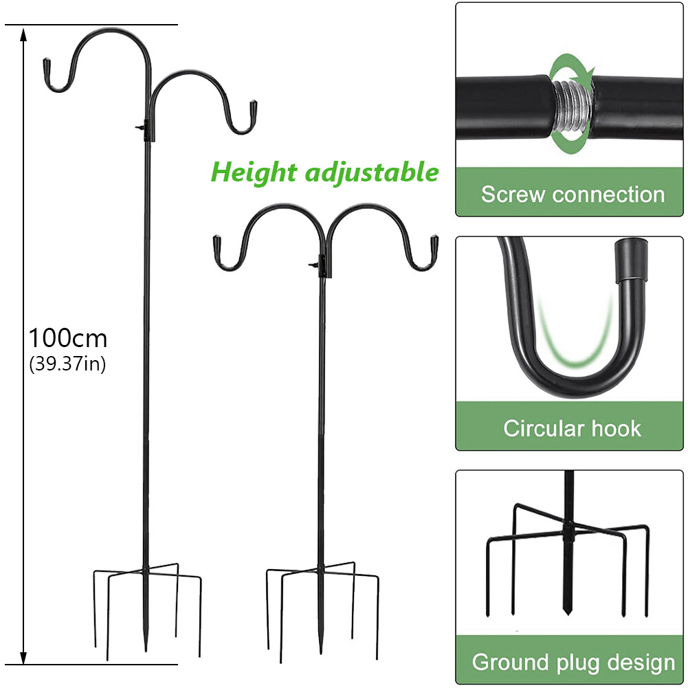 2Pcs Shepherd Crook Garden Hook 1M Bird Feeder Pole Hanging Plants ...