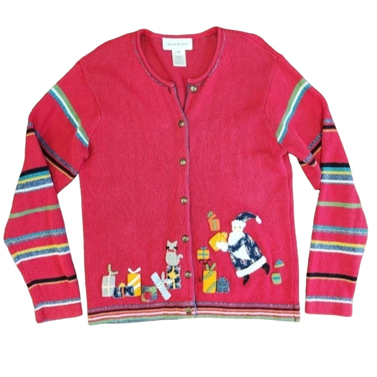 Vintage Susan Bristol 3D knit cat Santa Christmas swe… - Gem