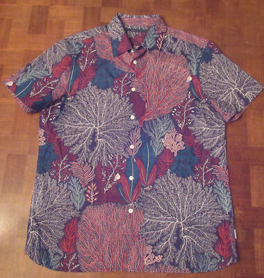 Perry Ellis fan coral reef button-front Hawaiian shirt size SMALL | eBay
