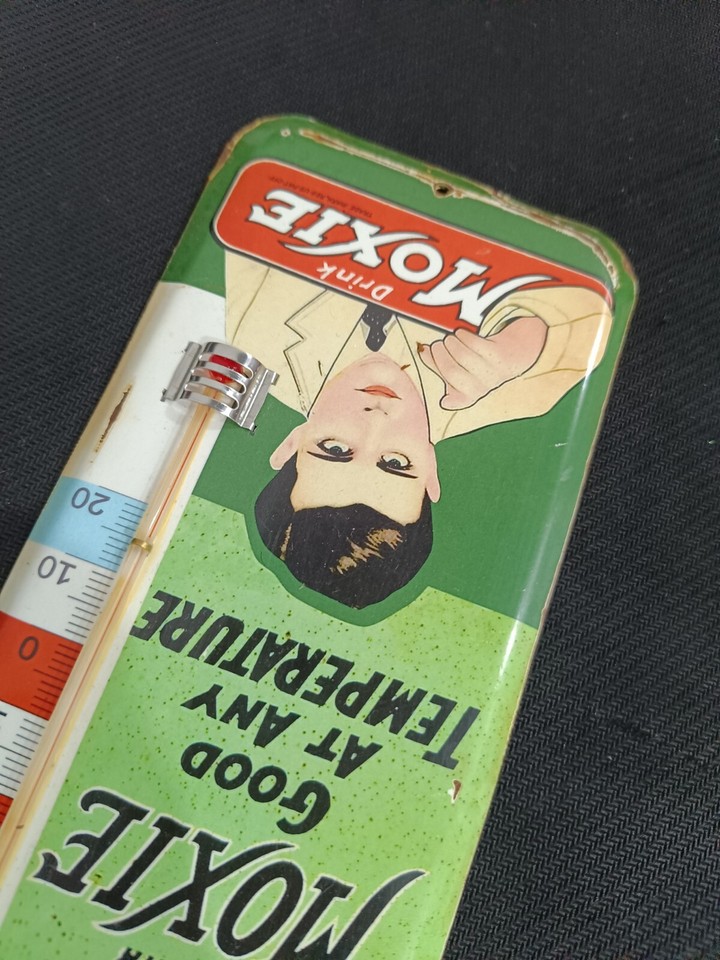 Vintage MOXIE SODA TIN THERMOMETER SIGN merchandise 1930'S No Porcelain ...
