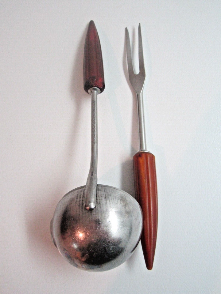 Vintage ANDROCK Stainless Red Bullet Bakelite Handles--LADLE & FORK | eBay