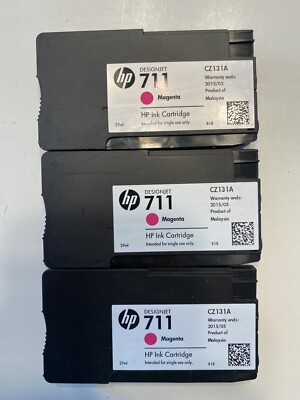 OEM HP DesignJet 711 MAGENTA 29 ML CZ131A Lot of 3 - EXPIRED FEB 2015 ...
