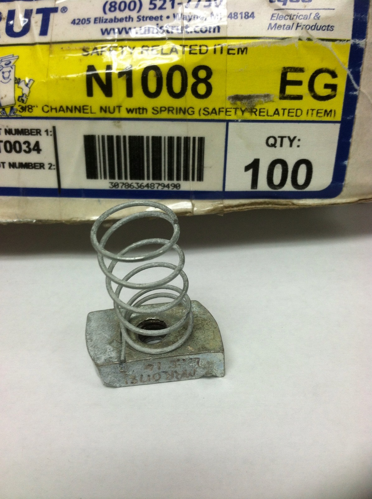 Box Of 100 Unistrut N1008, P1008 3/8" Channel Nut With Spring | eBay