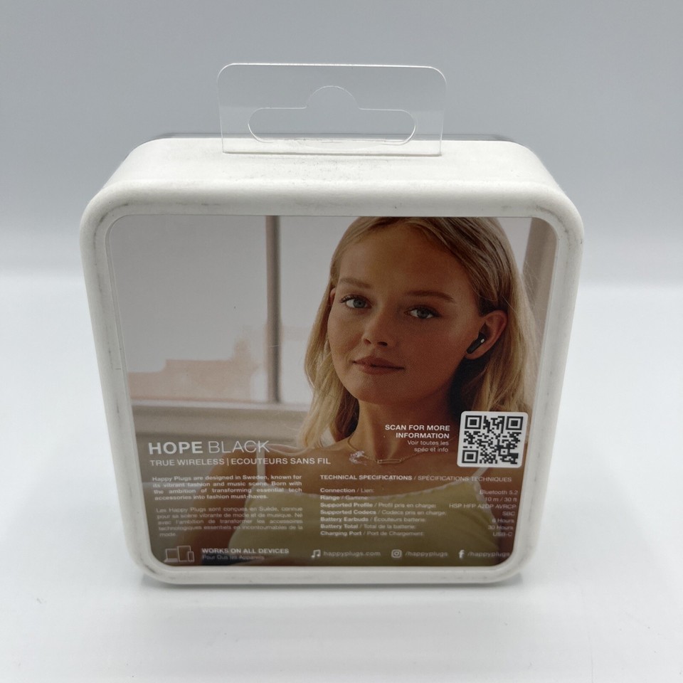 New Sealed! Happy Plugs Hope In-Ear Truly Wireless Headphones - Black ...