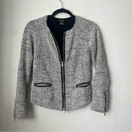 Club Monaco Blue White Tweed Zip Jacket XS | eBay