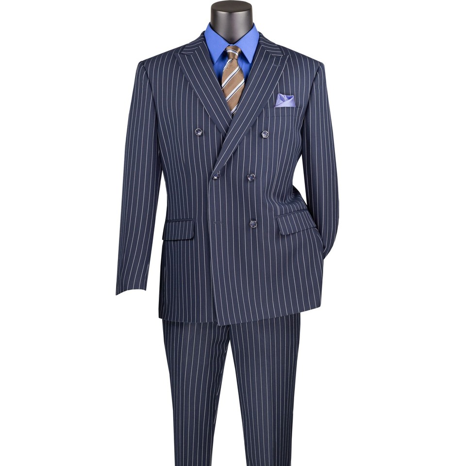 VINCI Men's Pinstripe Double-Breasted 6-Button Suit - 38S-62L, 8 Colors ...