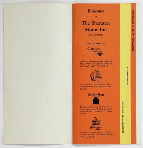1973 Original Vintage Room Service Menu SHERATON MOTOR INN New York ...