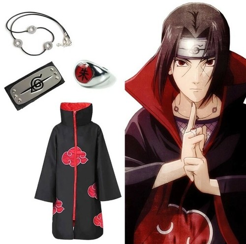 Naruto Cosplay Costume Itachi Jacket Necklace Ring Headband Kunai All ...