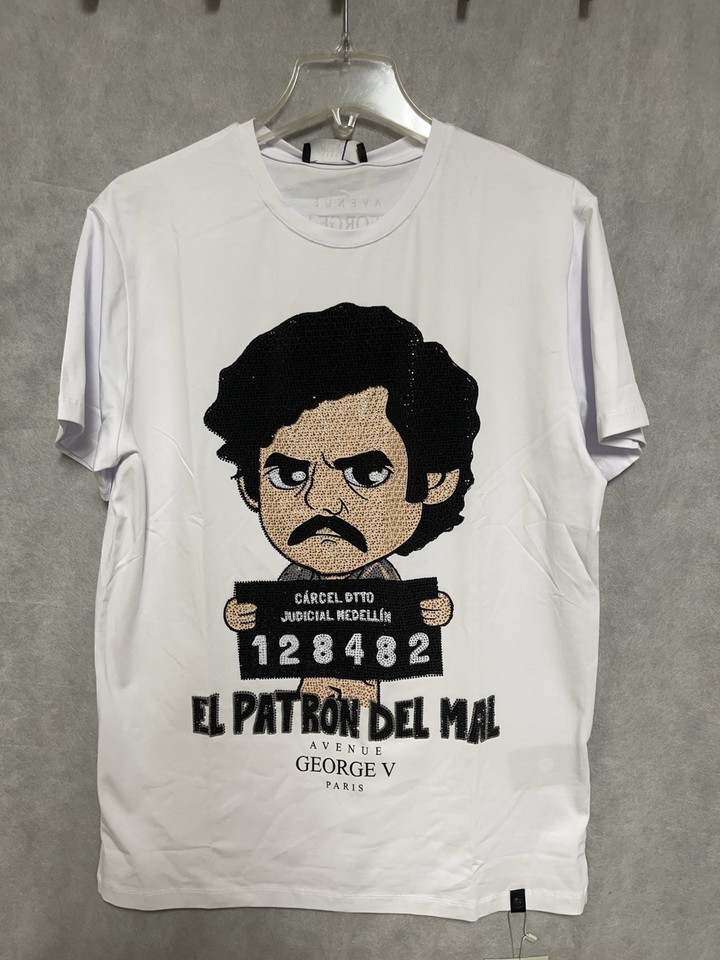 Avenue George V Shirt Men L White Pablo Escobar Rhinestone Fitted Tee ...