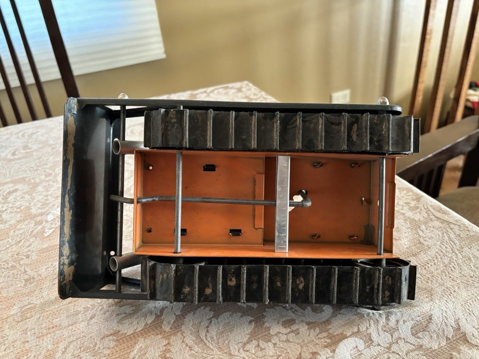 Vintage Structo pressed steel tracked Crawler orange and black | eBay