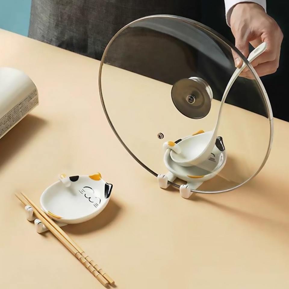 Cartoon Ceramic Pot Cover Holder Pot Rack Chopsticks Spoon Shelf Stand ...