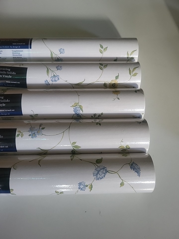 Norwall Wallpaper Roll 5 Count WHITE Floral Pattern Vinyl Wall Covering ...