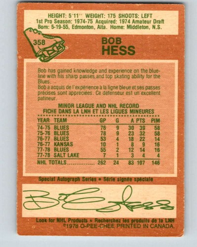 1978-79 O-Pee-Chee #358 Bob Hess St. Louis Blues V25878 | eBay