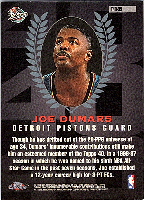 1997-98 Topps Chrome 40 Basketball #T40-39 Joe Dumars Pistons | eBay