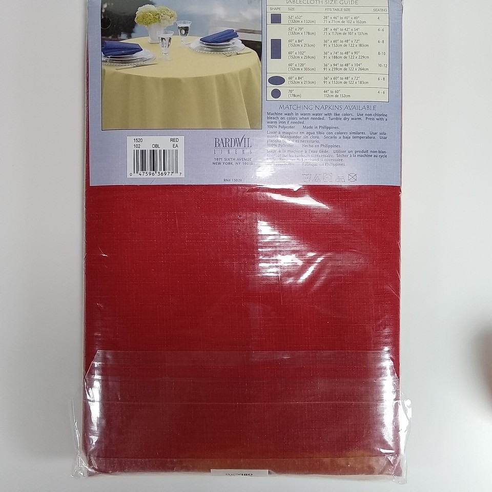 New Bardwil Color Basics Oblong Red Tablecloth 60x102 Wrinkle Free 100% ...