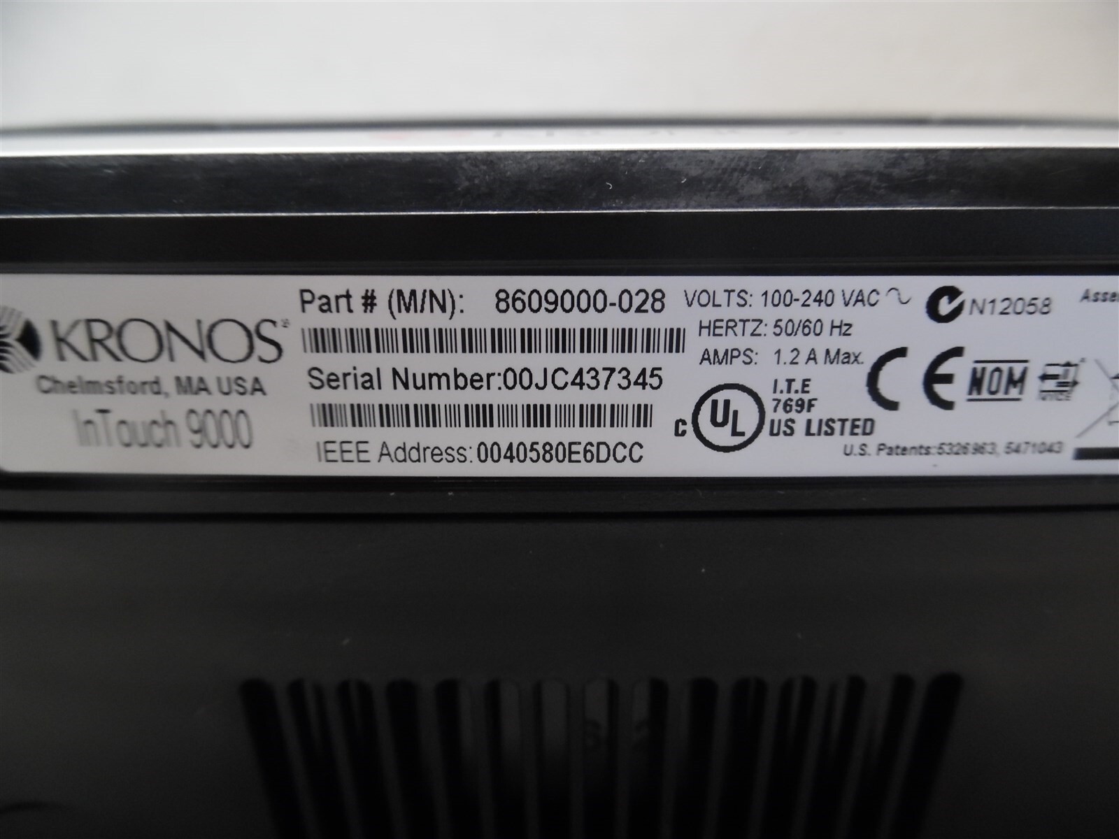 Kronos Time Clock intouch 9000 H3 TouchID 8609000-028 POE | eBay