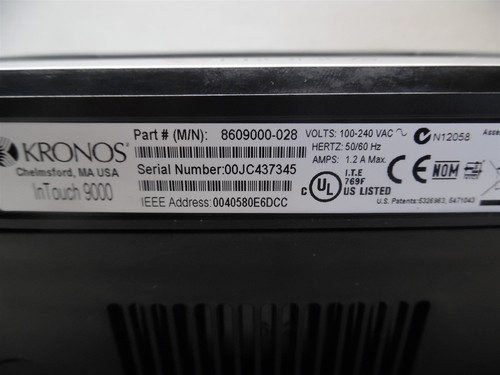 Kronos Time Clock intouch 9000 H3 TouchID 8609000-028 POE | eBay