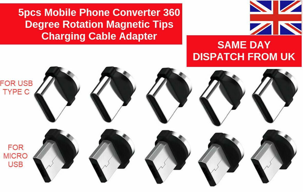 5pcs Mobile Phone Converter 360 Degree Rotation Magnetic Tips Charging ...