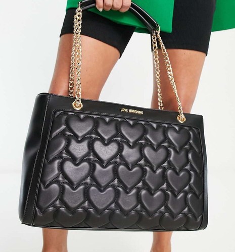 Love Moschino heart quilted tote in black $200 Designer Classic Purse ...
