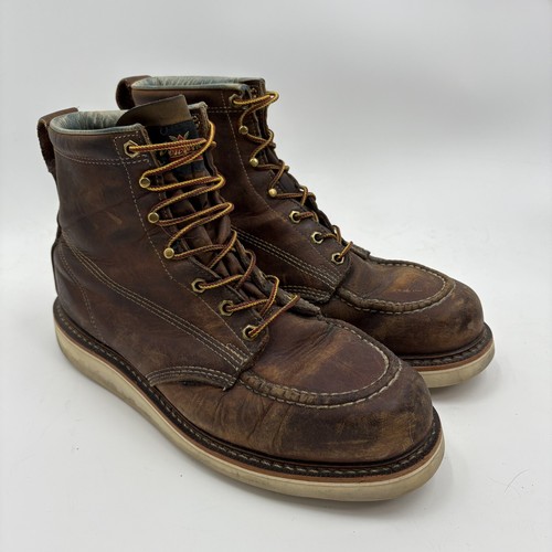 Thorogood 804-4375 Men's 6" Leather Moc Steel Toe Work Boots Brown Size ...