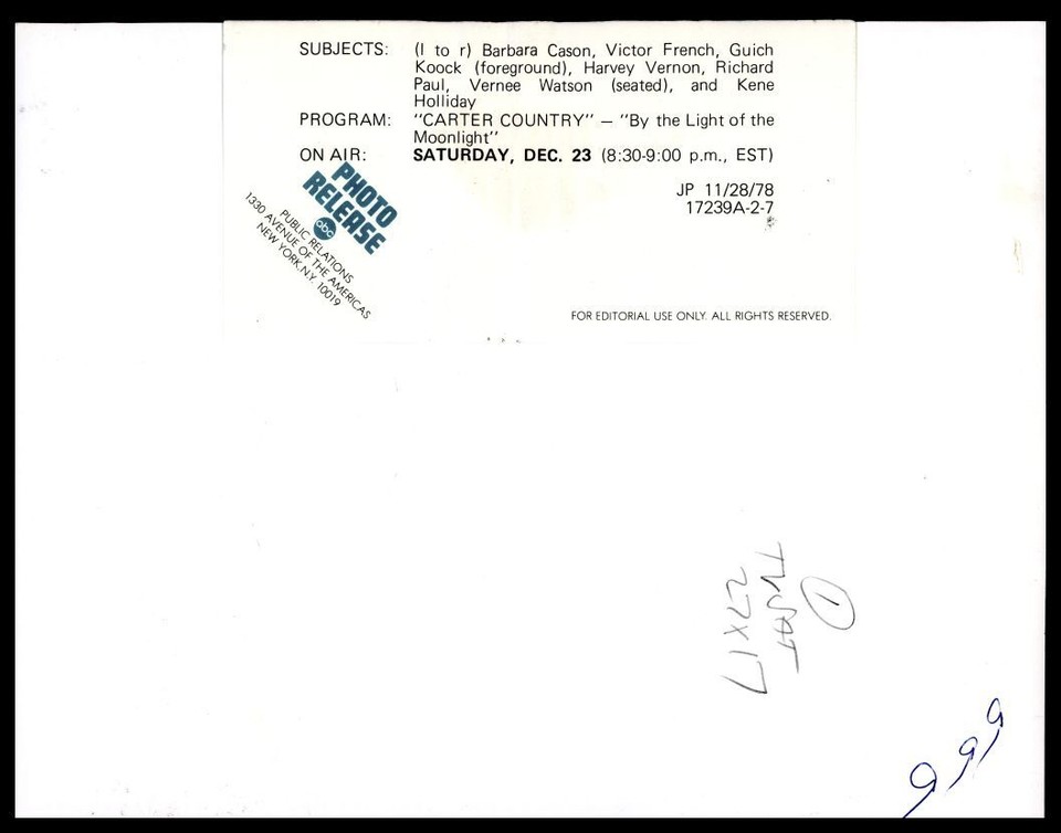 1978 BARBARA CASON, VICTOR FRENCH & GUICH KOOCK On CARTER COUNTRY ...