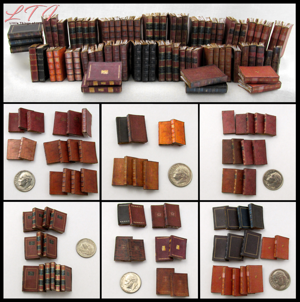 LIBRARY Prop Books 72 Pc Miniature Dollhouse Books 1:12 Scale Bookshelf ...