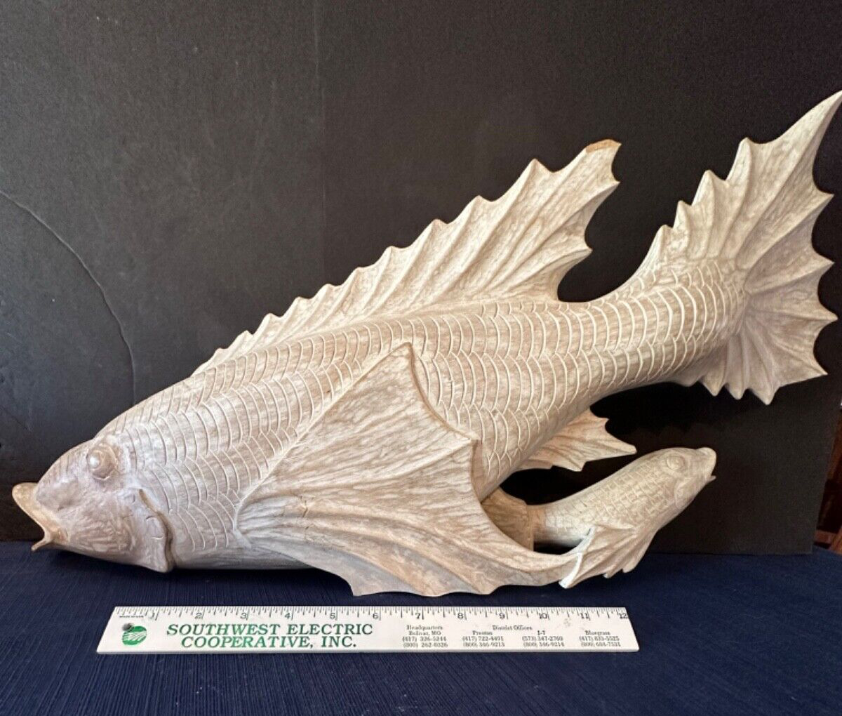 Hand Carved Wooden Sea Bass Fish w/ Juvenile Garuda Bali Indonesia ...