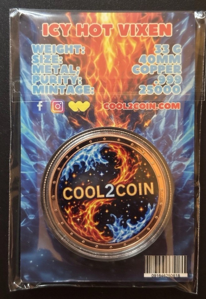 Cool2Coin Icy Hot Vixen 1 oz (33g) .999 Copper Colorized Round COA NEW ...
