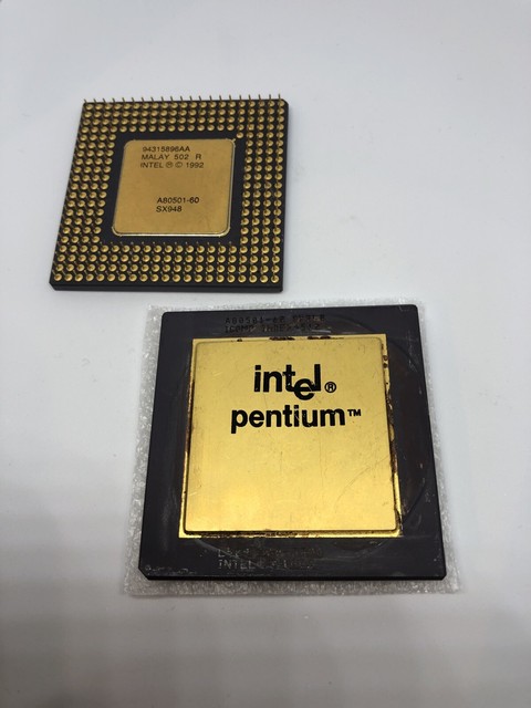 Vintage Intel Pentium 60 MHz CPU 1992 P60 A80501-60 Sx948 Gold Top ...
