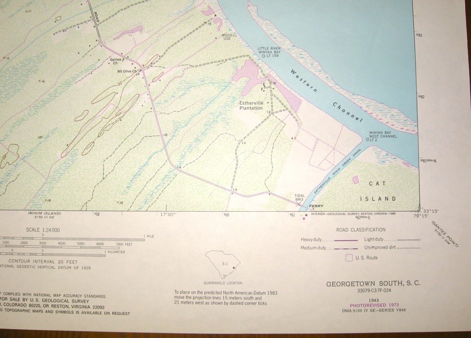 Georgetown South, South Carolina 1943 Revised 1973 Original USGS Topo ...