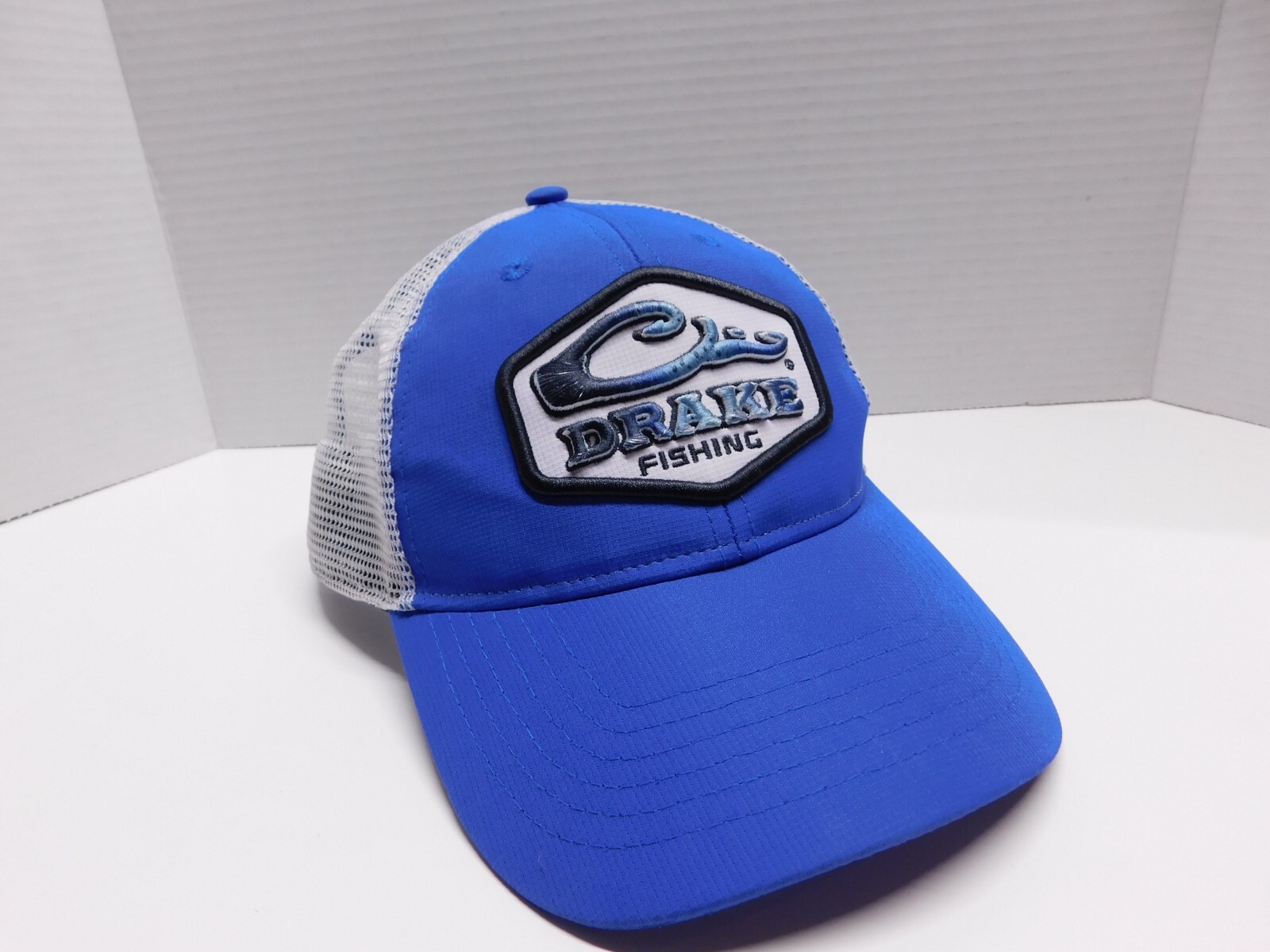 Drake Fishing Mesh Adjustable Baseball Cap Trucker Hat Blue/White Logo ...