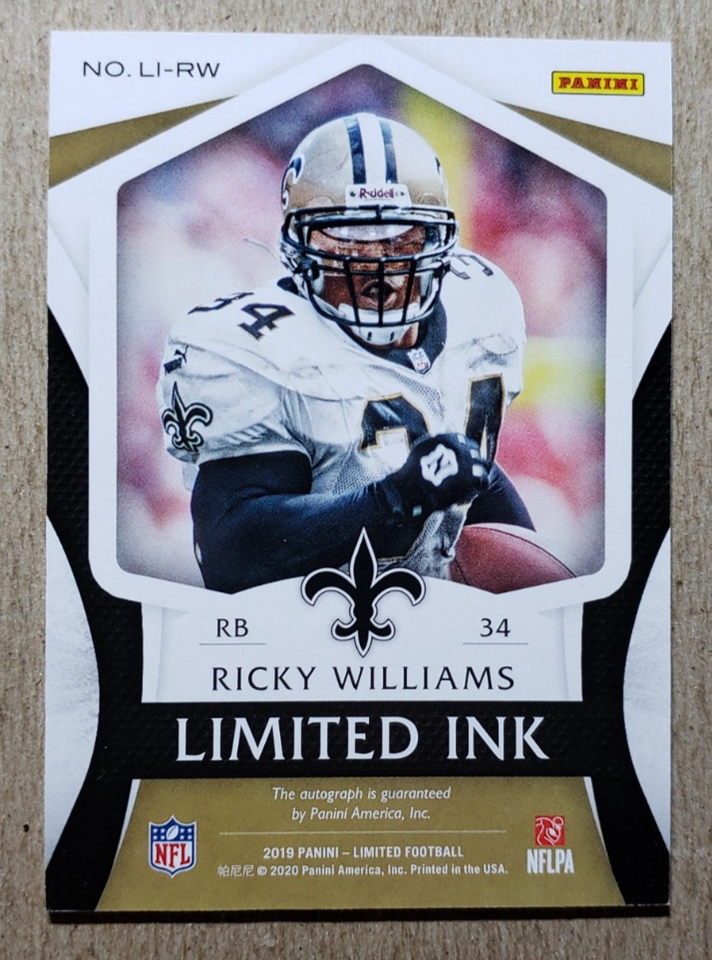 2019 Panini Limited Ink Ricky Williams Auto /25 New Orleans Saints ...