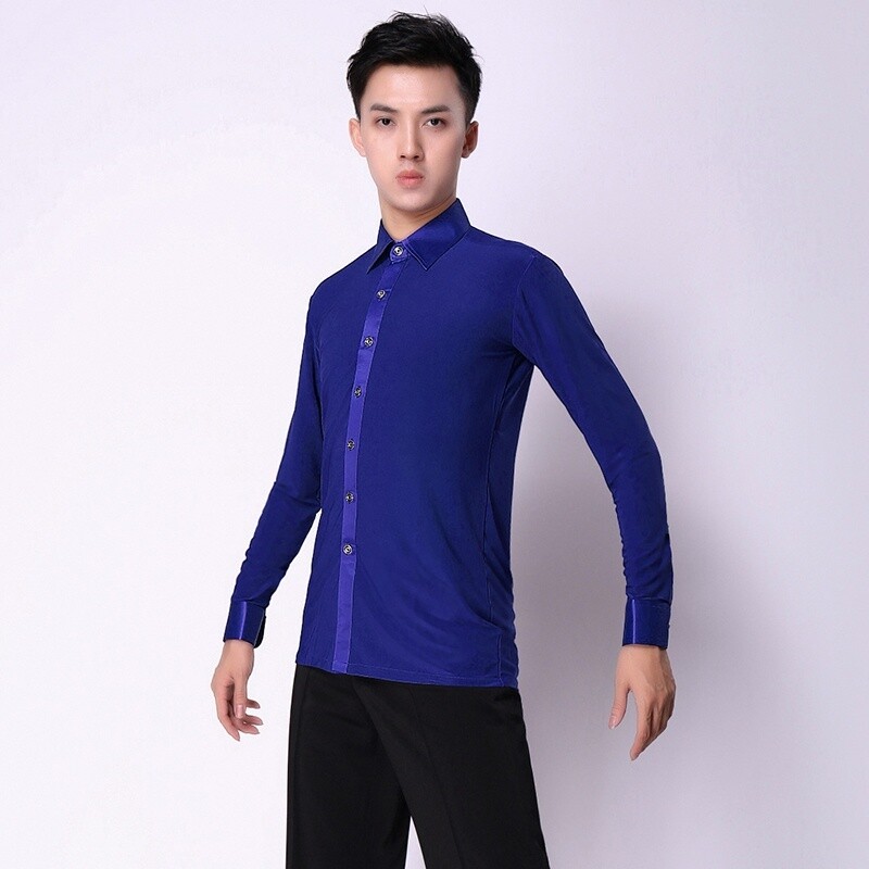Mens Latin Dance Shirt Tops Ballroom Modern Salsa Samba Stretch Long ...