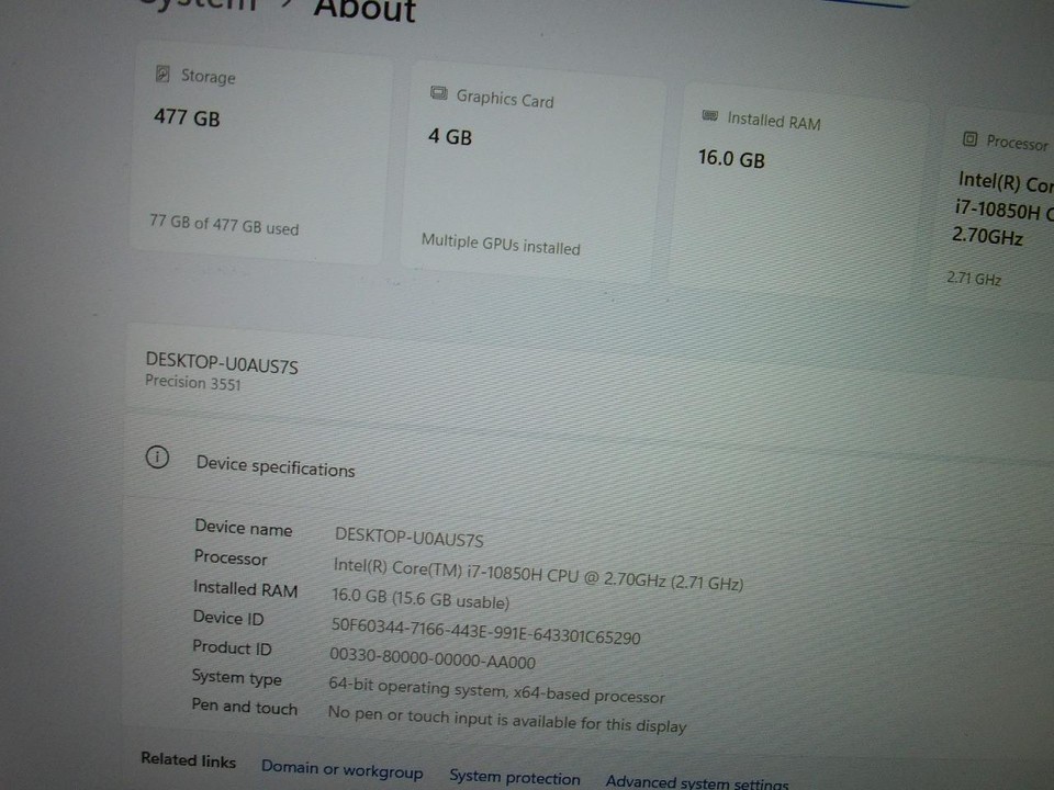 Dell Precision 3551 15.6" Core i7-10850H 2.7GHz 16GB 512GB SSD W11 ...