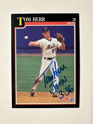 Tom Herr Mets Signed 1991 Score Baseball Card #820 [0448] | eBay