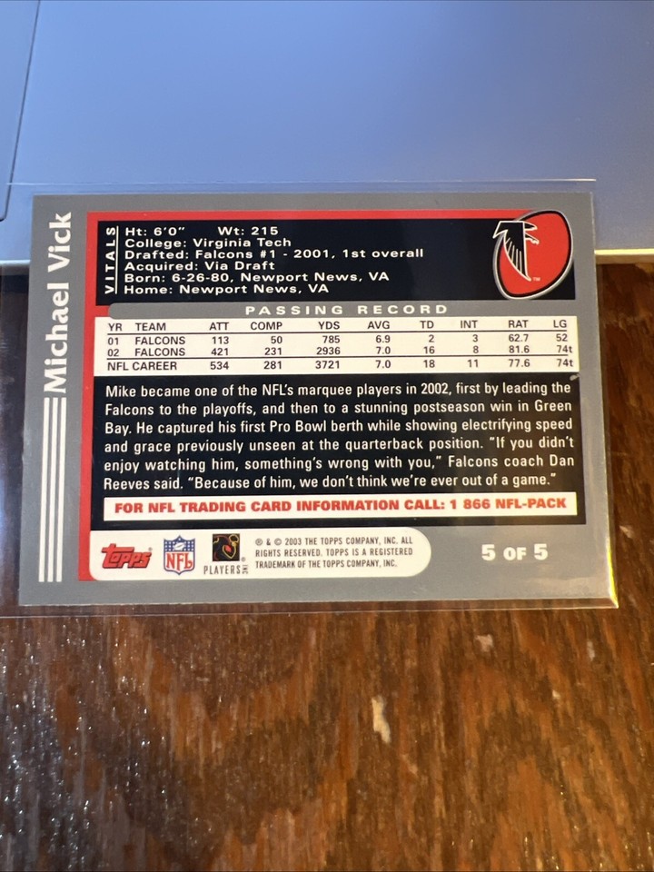 Michael Vick 2003 Topps NFL Scholastic Card Set #5 Atlanta Falcons Va ...