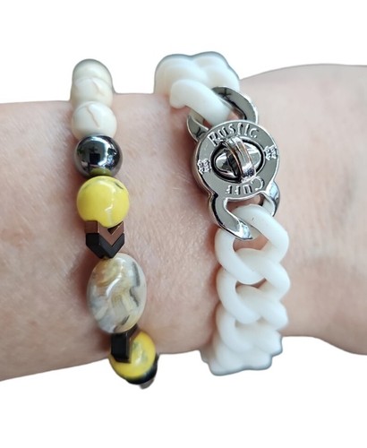 2 Rustic Cuff Bracelets White Madison Silicon Women's Stretch Toggle/w ...