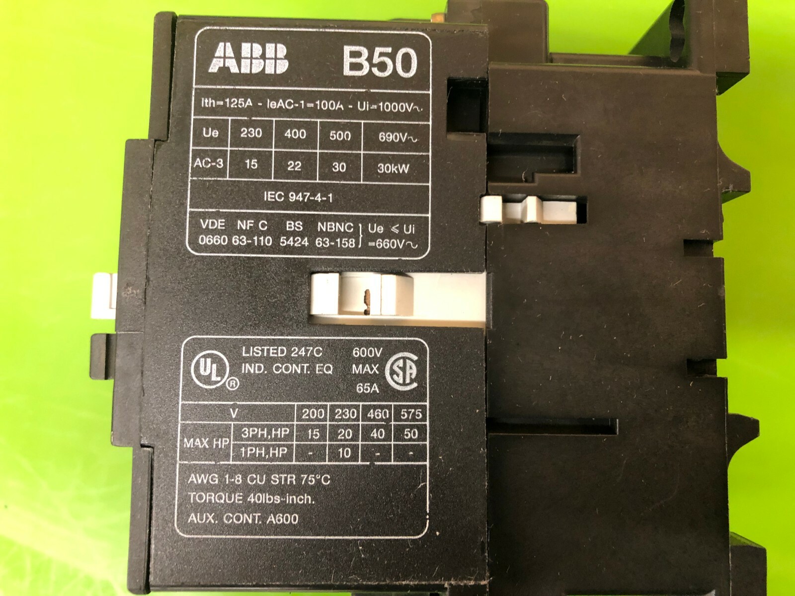 ABB B50 Contactor 120V Coil 65A 600V - USED | eBay